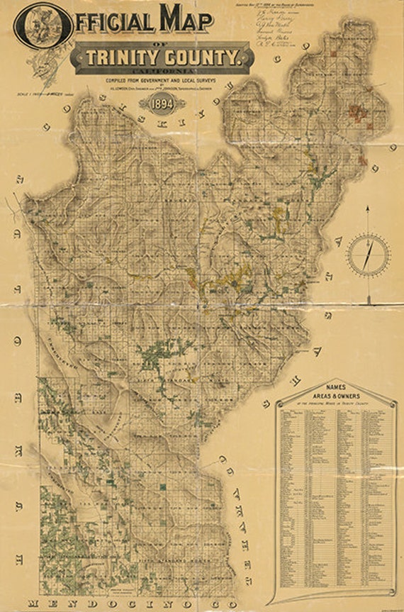 Map of Trinity County California from surveys CA 1894.