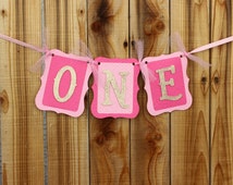 Pink and Gold High Chair Banner, 1st Birthday, Custom, Homemade