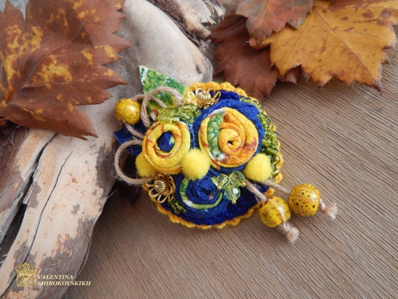 Fabric Brooch. Textile Brooch. Beautiful Handmade Brooch.