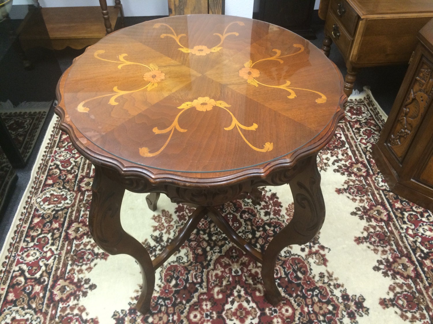 Circular Hand-Carved Inlay Entry Table – Haute Juice