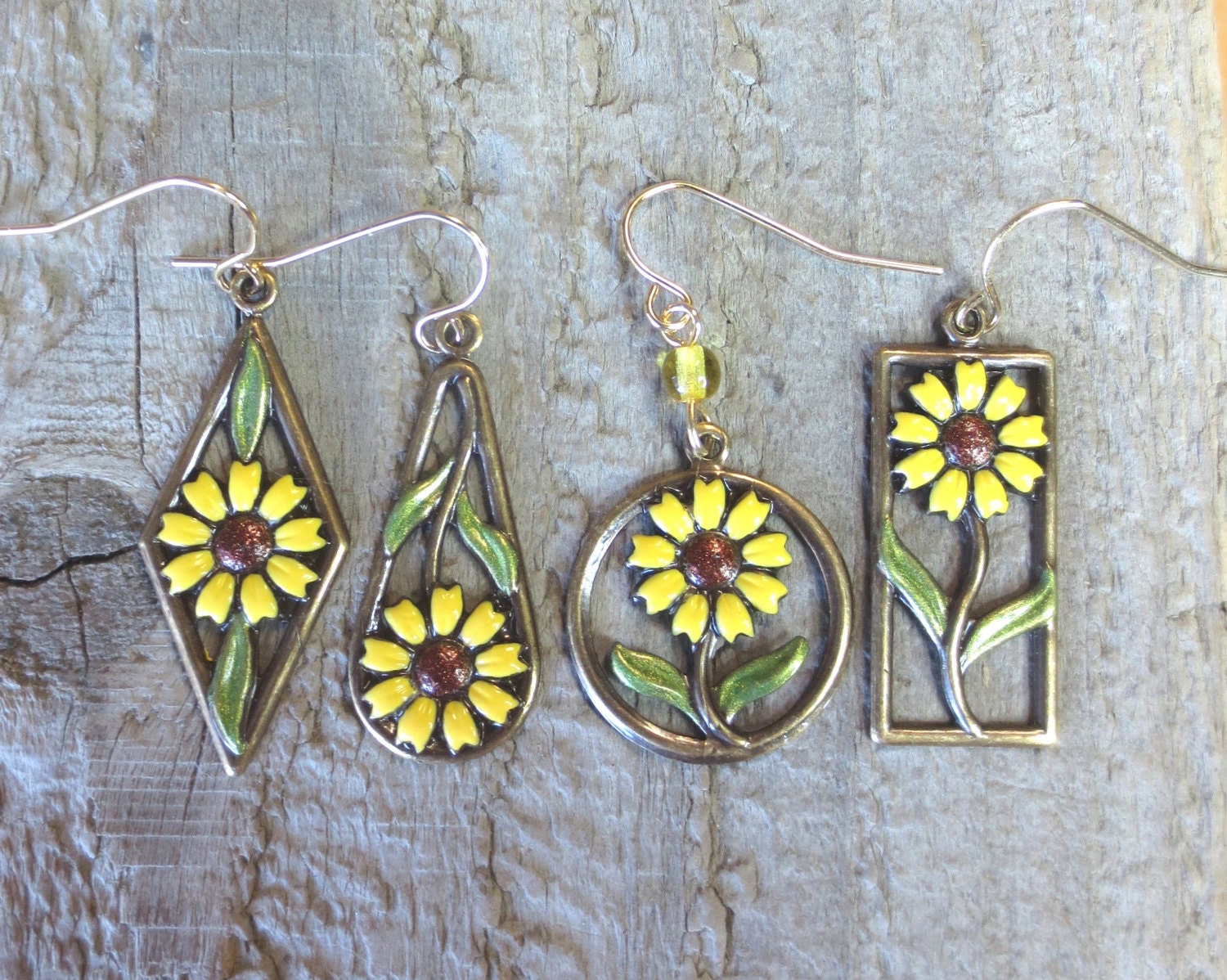 Hand Painted Black Eyed Susan Earrings Vineyard Jewelry
