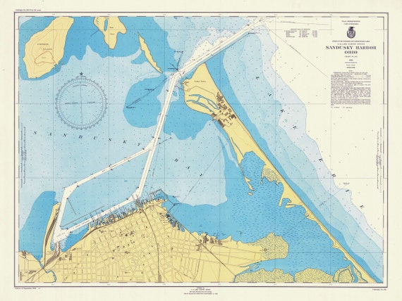 1946 Nautical Map of Sandusky Harbor Ohio Lake Erie