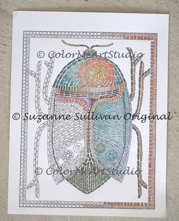 Scarab Beetle Coloring Page Printable Download by ColorMeArtStudio