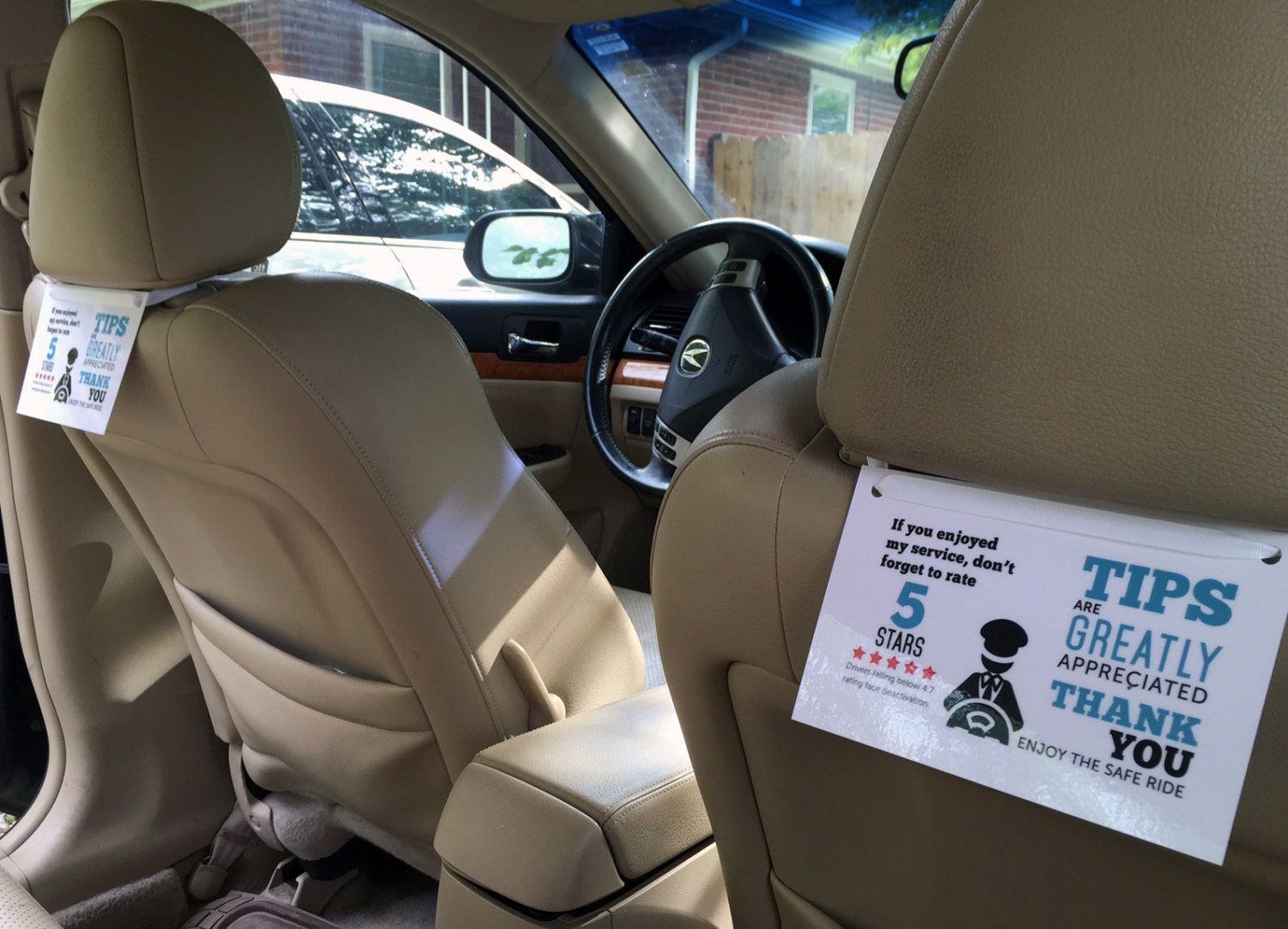 Uber Tips and Rating Sign for Uber Drivers 5 Stars Set of 2