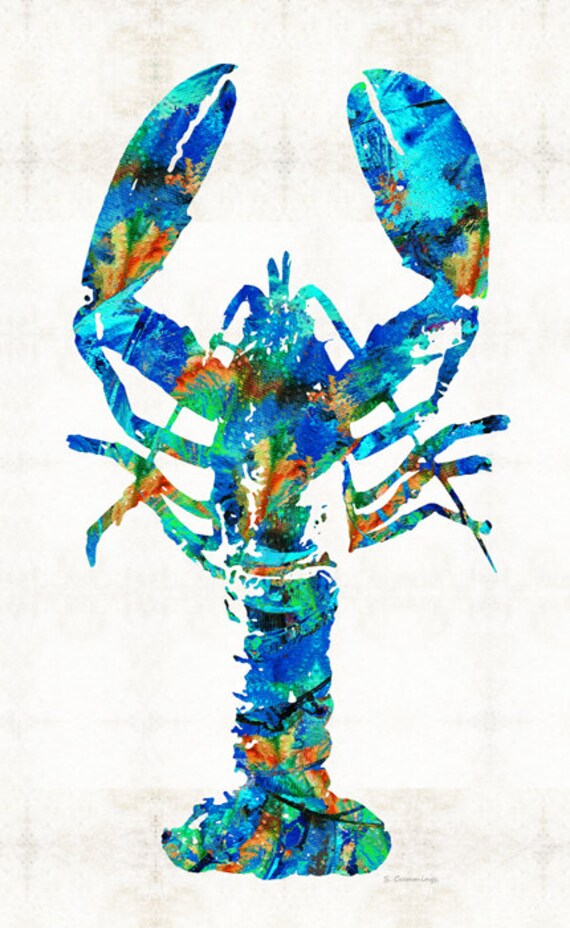 Colorful Lobster Art Print Painting Maine Seafood Beach House