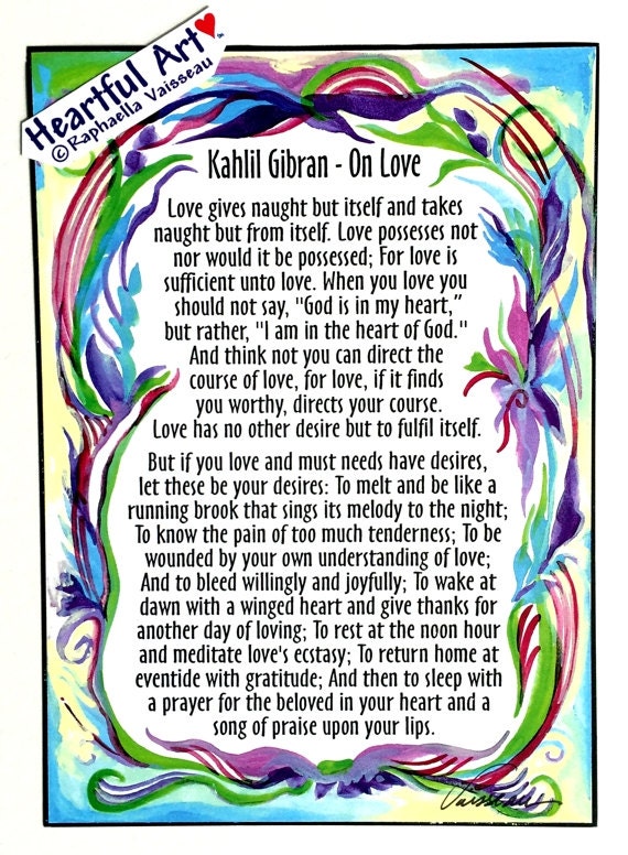 On LOVE Kahlil GIBRAN Inspirational Quote Wedding by Heartfulart