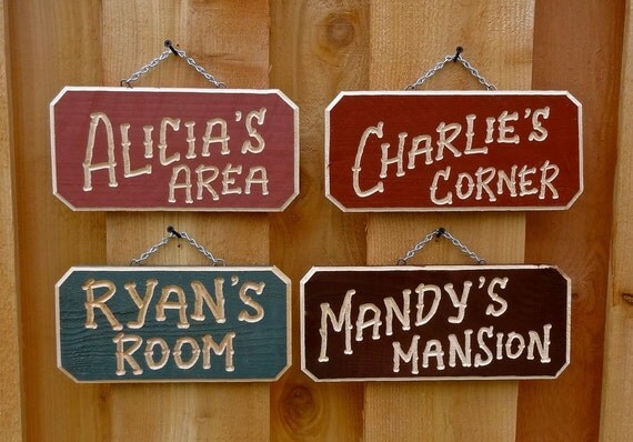 PERSONALIZED ROOM NAMES carved into cedar wood 5 1/2 by SignCarver