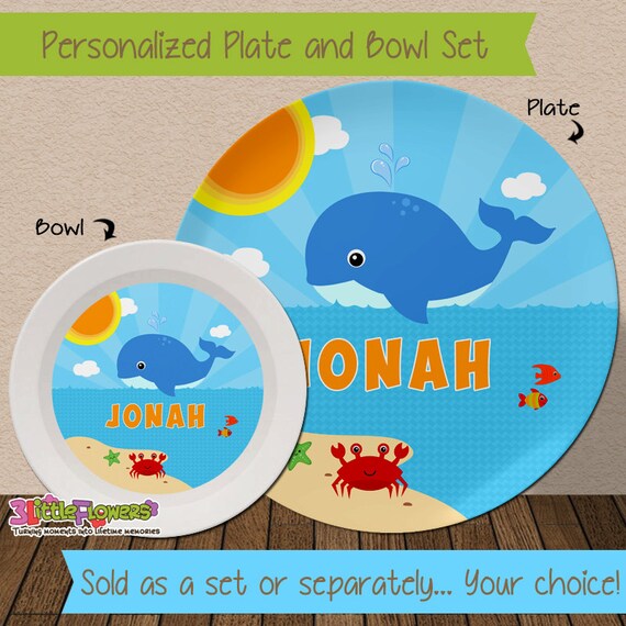 Personalized Whale Plate and Bowl Set by 3littleflowers on Etsy