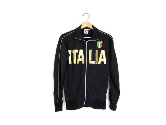 ITALIA Track Jacket Black Gold Zip Up Mens Womens Hipster 90s