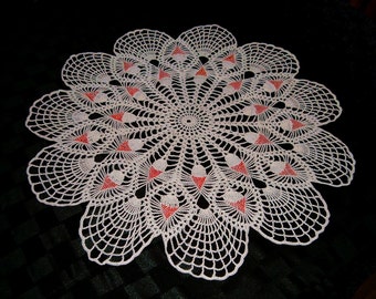 Crochet Doily White with Red Roses by grammassewingcrafts on Etsy