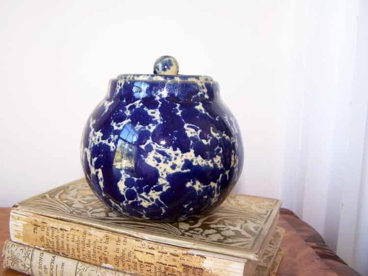 Bennington Potters, Covered Sugar Bowl, Blue Agate, Spatterware, Cobalt ...