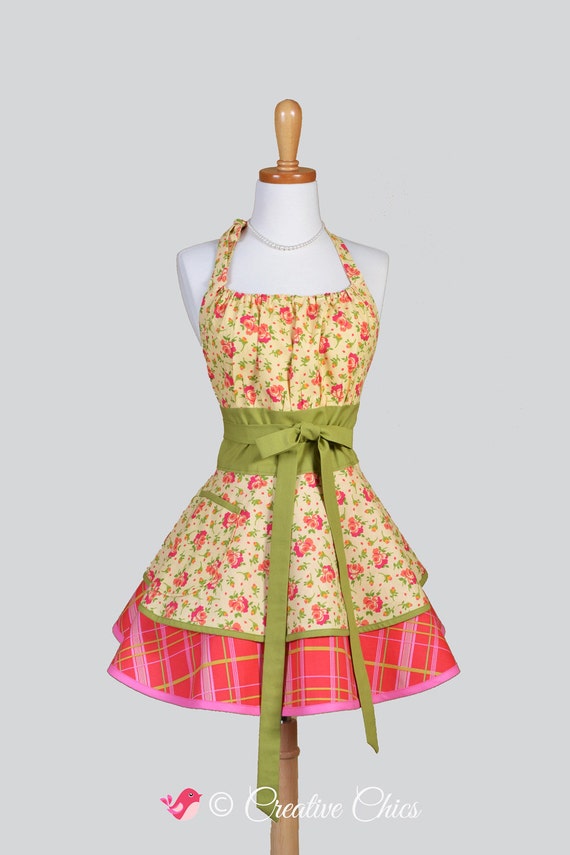 Flirty Chic Apron Colorful Mix Of Florals And By Creativechics