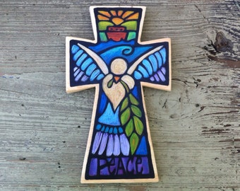 Items similar to 14K Yellow Gold Peace Cross Pendant, Cross Pendant ...