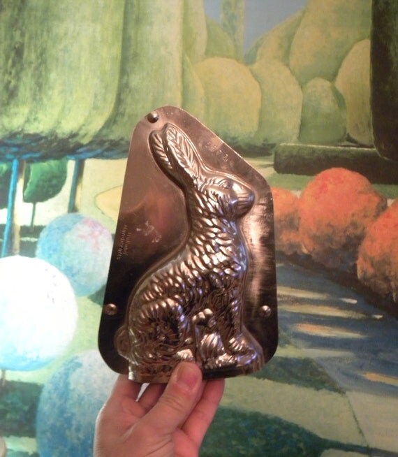 Antique Tin Chocolate Easter Bunny Rabbit Candy by FieldsOfVintage