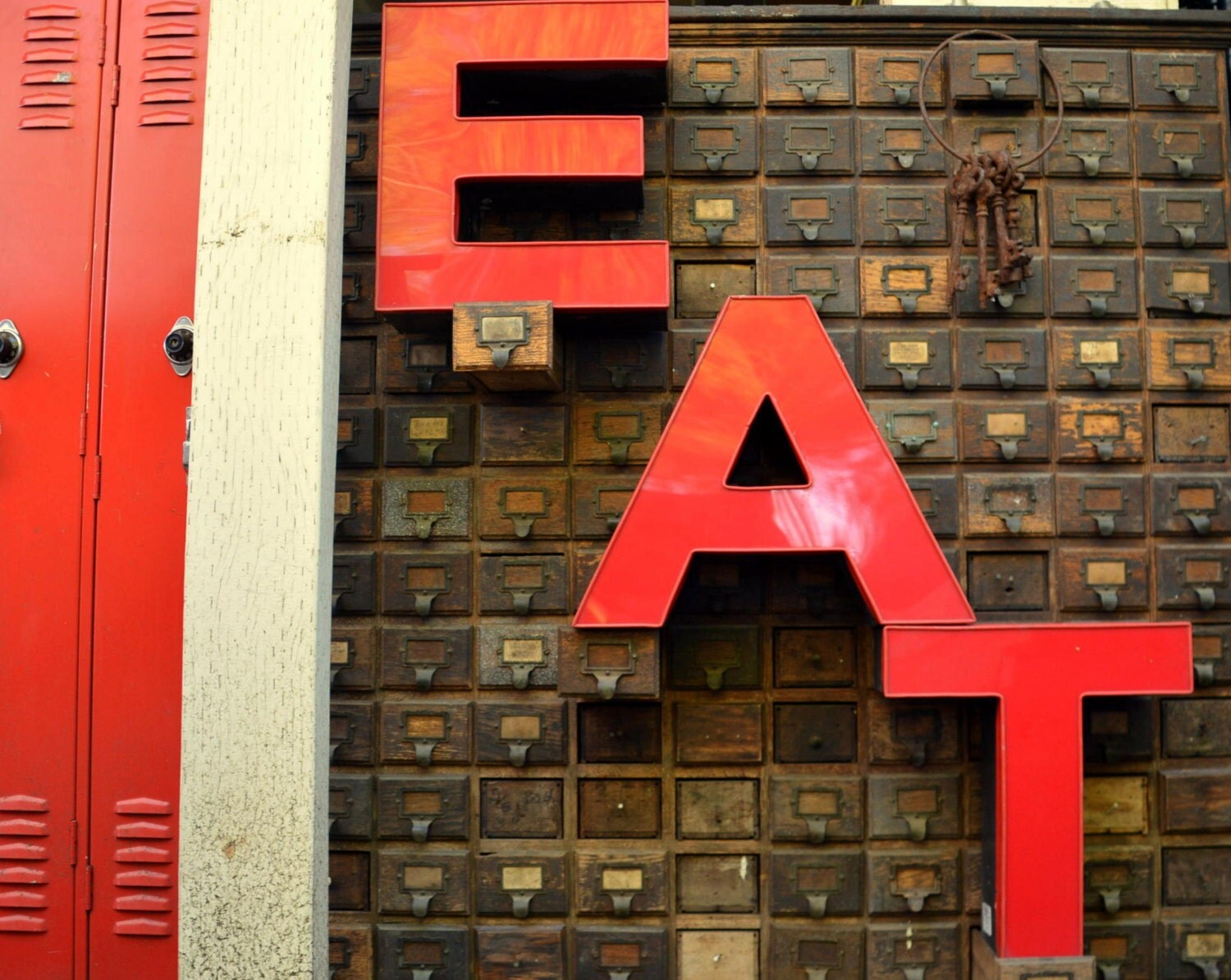 Vintage Marquee Sign EAT e a t: Large Red Wall Hanging