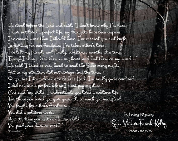 Soldier Memorial Poem-Soldier Remembrance Print-Fallen Soldier