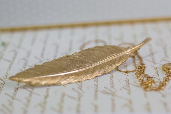 Gold Feather NecklaceFeather Necklace Gold by gazellejewelry