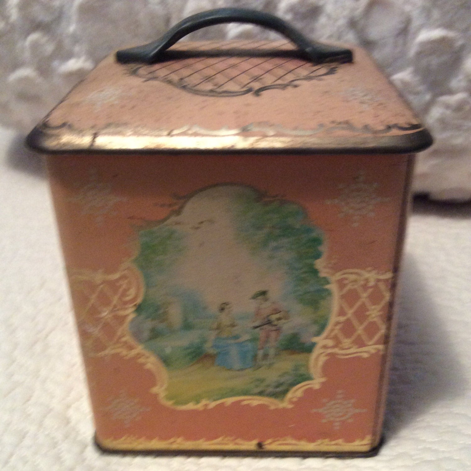 Antique ENGLAND VICTORIAN TIN with Handle Pink with Gold Detail Great ...