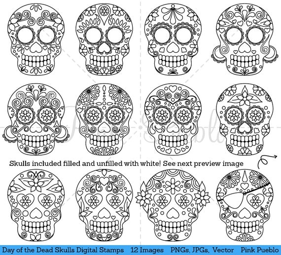 Day of the Dead Skull Clipart Clip Art Sugar Skulls Digital