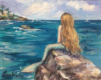 Unique mermaid painting related items | Etsy