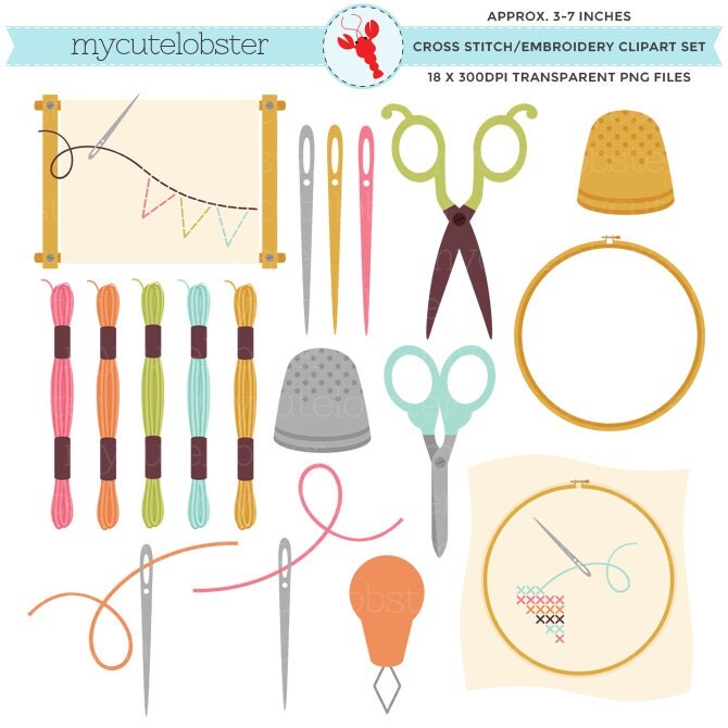 Cross Stitch & Embroidery Clipart Set sewing stitching