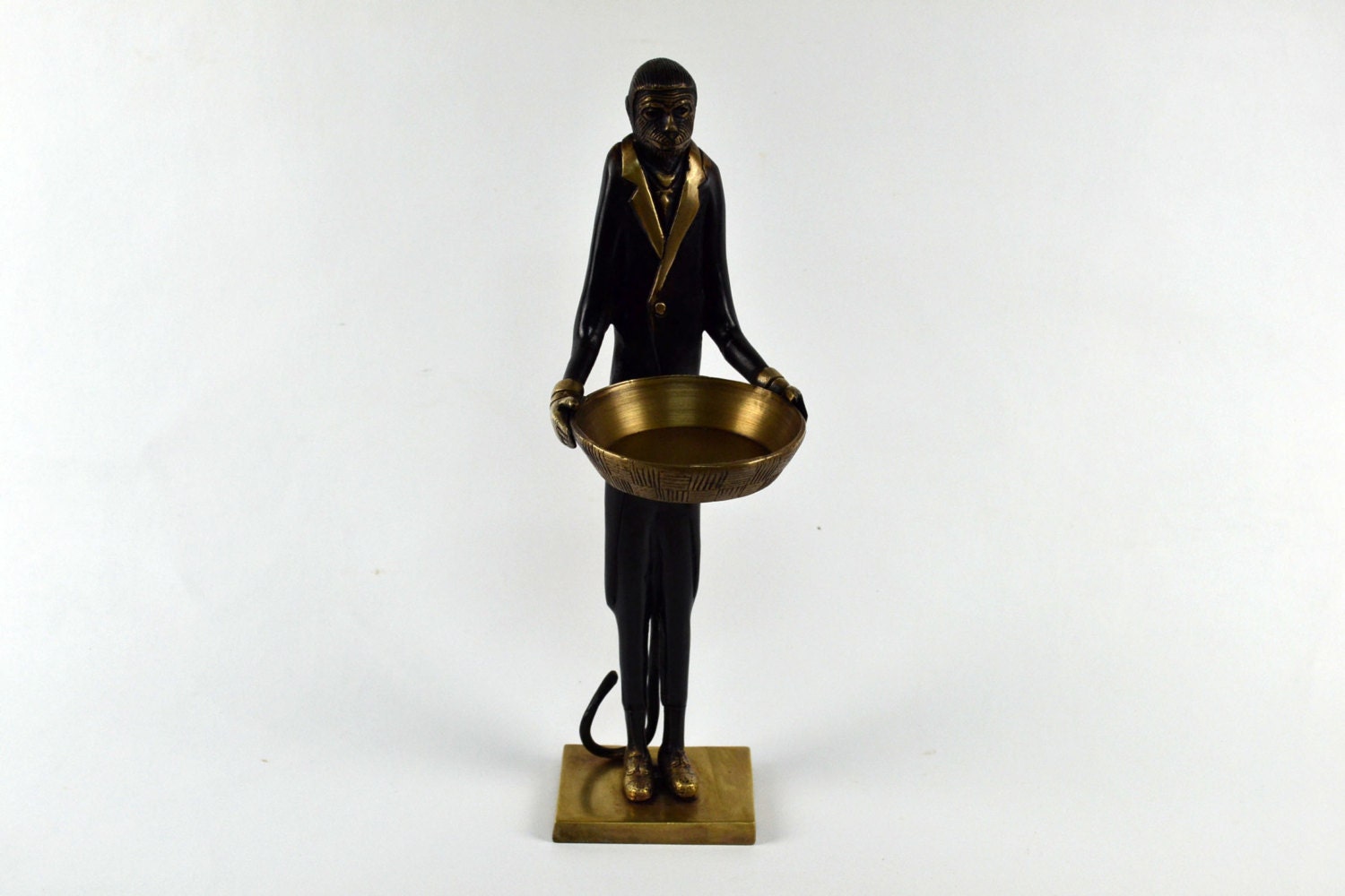 Vintage large Bronze monkey in a tuxedo butler with serving tray art ...