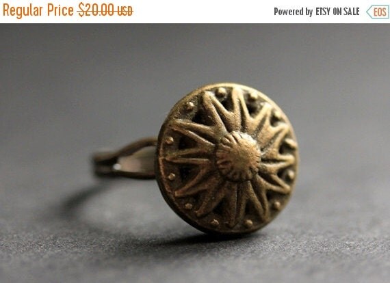 EASTER SALE Bronze Sun Ring. Sun Button by StumblingOnSainthood