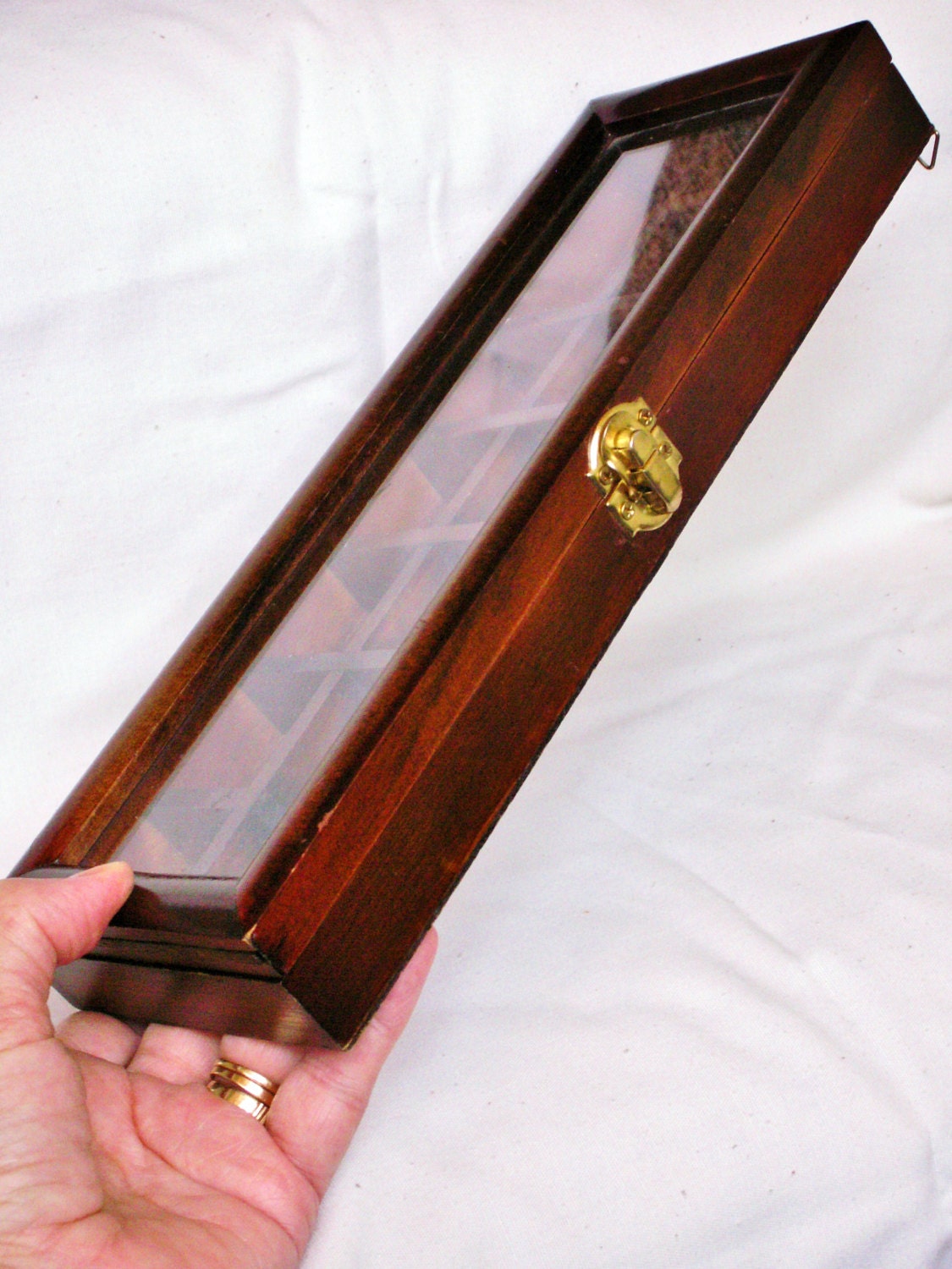 Vintage Wooden Hanging Display Case with Glass Door for Tiny Items ...