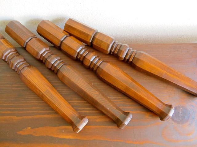 Vintage Wood Table Legs – Set of 4 – Ornate Stained Wood – Haute Juice