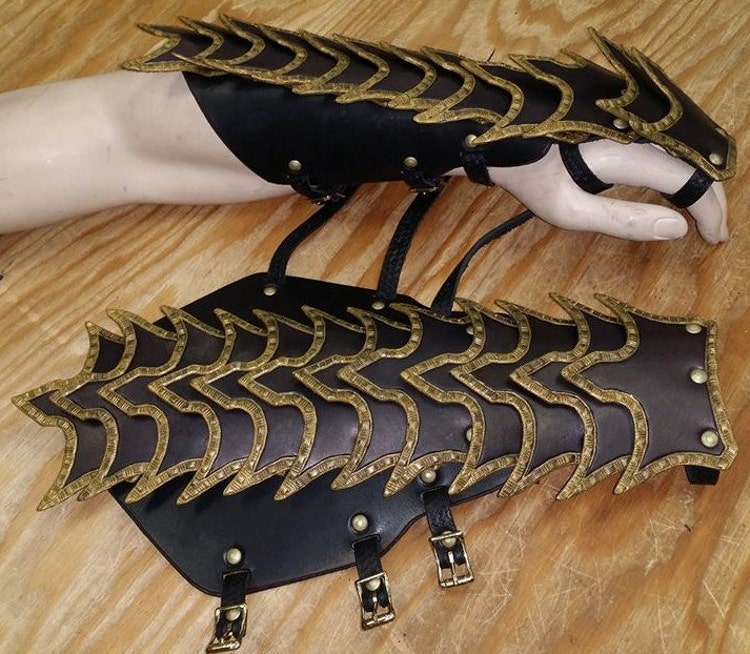 Leather Armor Layered Elven Gauntlets by SharpMountainLeather