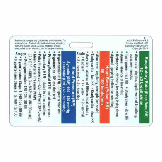 Adult Vital Signs Badge Pocket Card Horizontal for Nurse