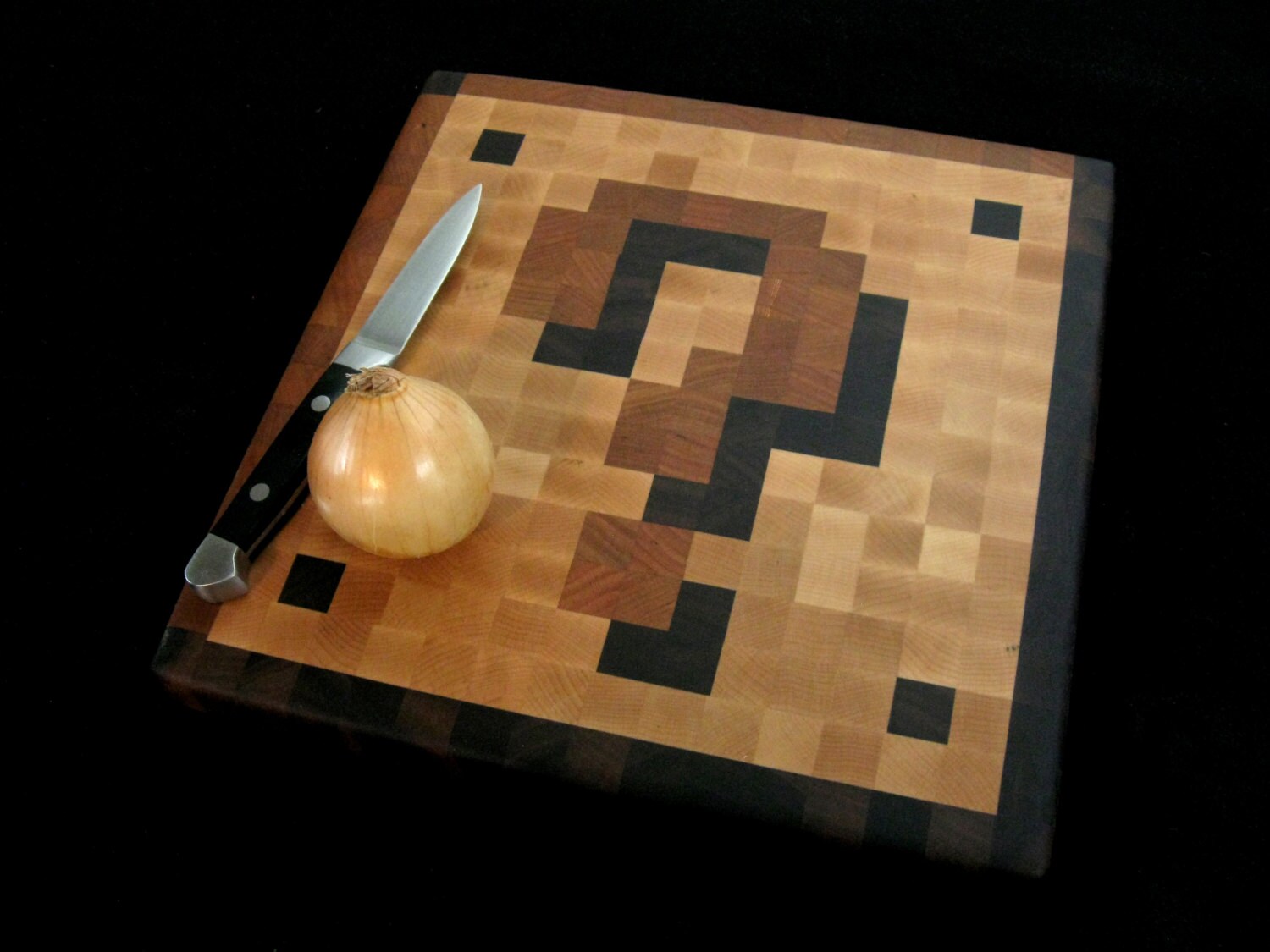 Mario Coin Block 8-Bit Cutting Board Wood Pixel Art
