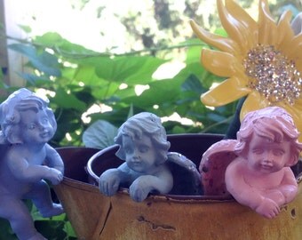 4 Mini Cherub Pot Sitters / Flower Pot & by ReFeatherYourNest