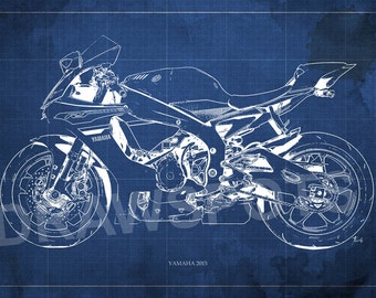 Indian Chief 1948 Blueprint Art Print 12x8 in Motorcycle Art