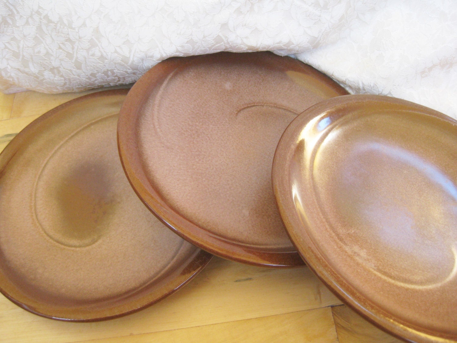 Vintage Frankoma Brown Satin Dinner plates 3 are included Made is USA ...