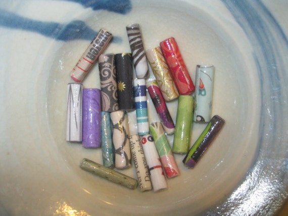 Assorted Hand Made Paper Tube Beads 1 Inch: Set of 20