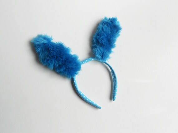 Blue Bunny ears headband Rabbit fur ears Halloween Animal