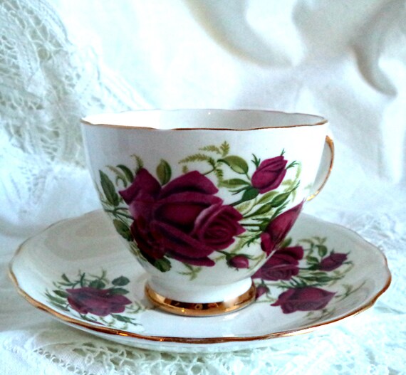 Colclough Tea Set Red Roses Fine Bone China Made by FranciesFare