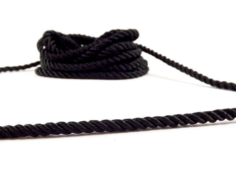 3.5mm Black Twisted Rayon Satin Rope Silk Braid by LylaSupplies