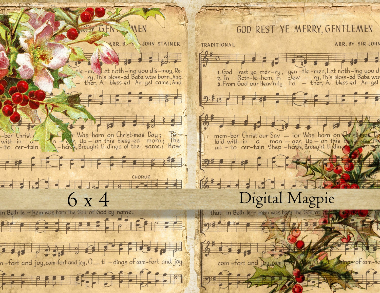 Christmas music digital collage sheet shabby vintage images on