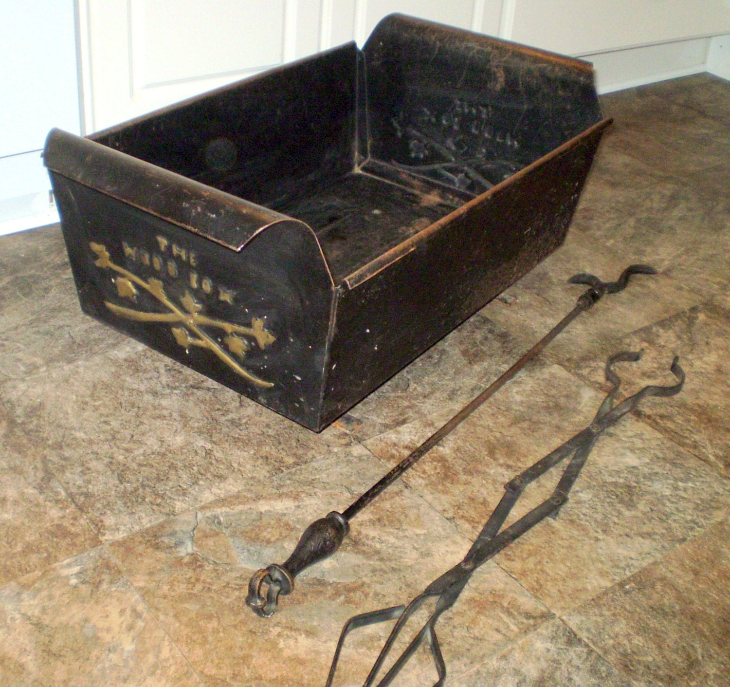 Vintage METAL WOODBOX For LOGS 27″x16.5″ Footed Fireplace Storage Box ...