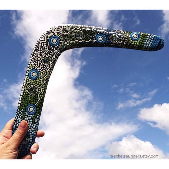 Hand painted Boomerang Aboriginal Dot Design Right Handed