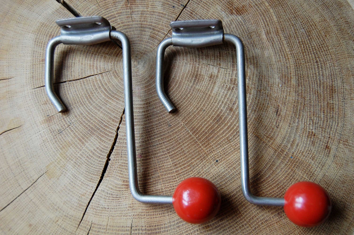 Vintage coat hooks set of 2, Red ball hook, Retro wall coat rack ...