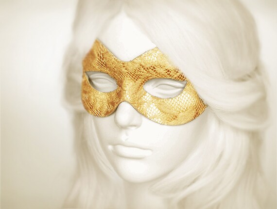 Gold Lace Masquerade Mask Lace Covered Venetian Style Prom