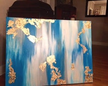 Unique blue gold painting related items | Etsy