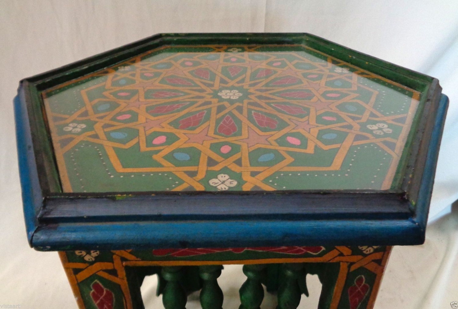 Middle Eastern Wooden Table w. Hand Painted Geometric Designs 20″ Tall ...