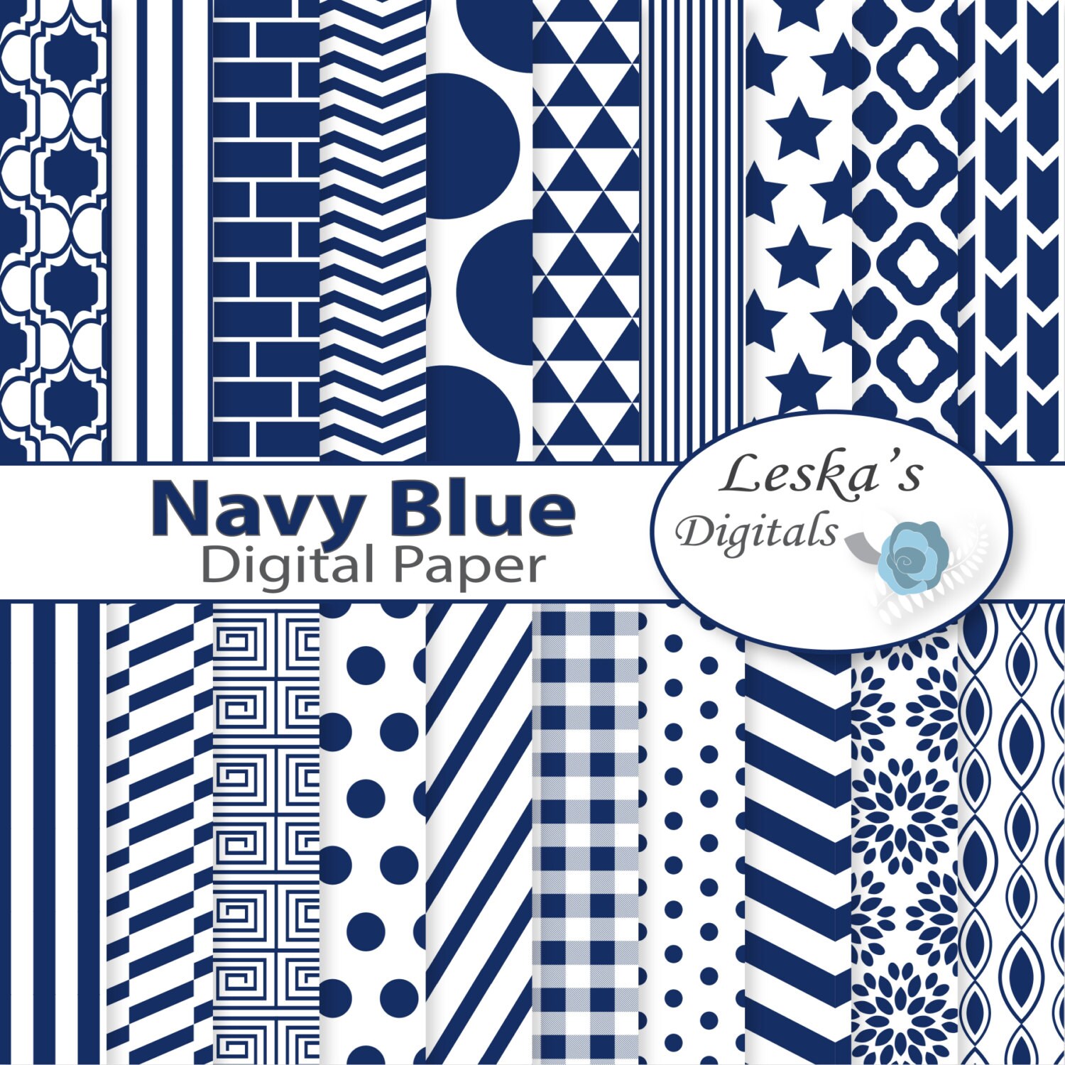 Navy Blue Digital Paper Navy blue scrapbook paper by DigitalWork