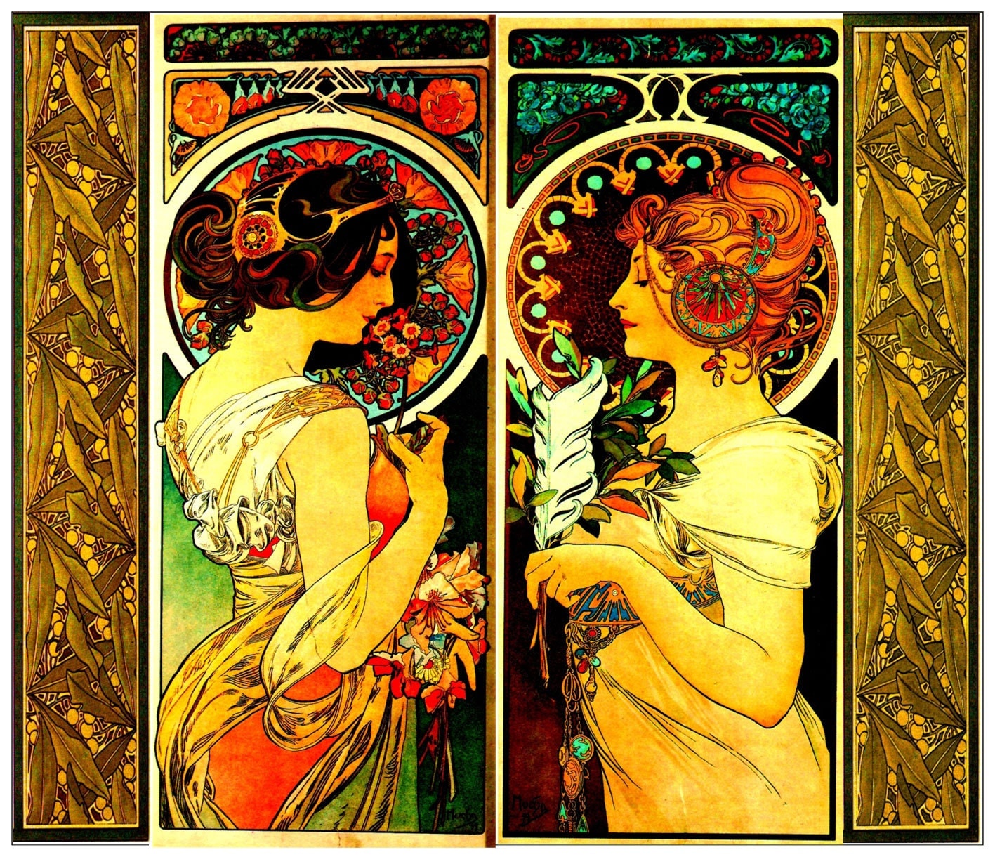 Alphonse Mucha Primrose and Feather Stained glass