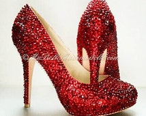 Unique red rhinestone shoes related items | Etsy