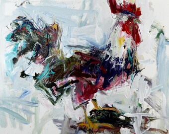 Abstract Rooster Painting 30H x 22W Inches by rjoynerartist